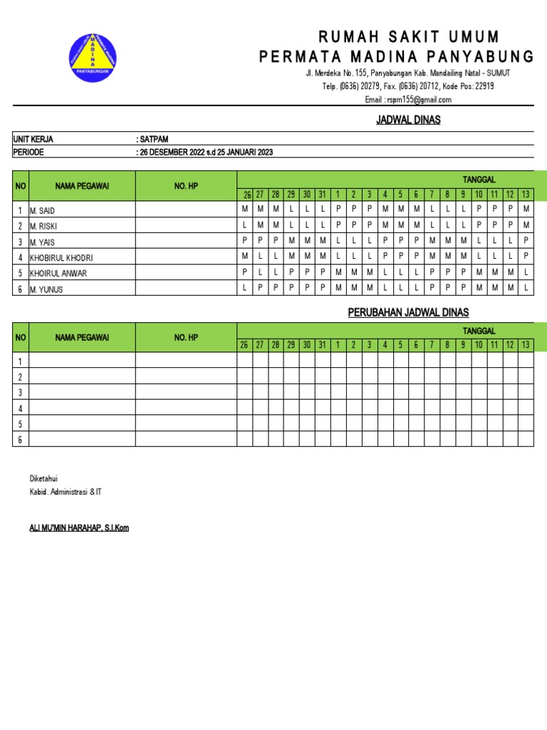 Form Jadwal Dinas | PDF
