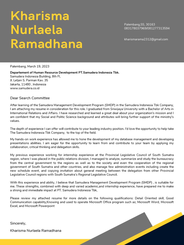 Motivation Letter For SMDP (Samudera Management Development Program ...