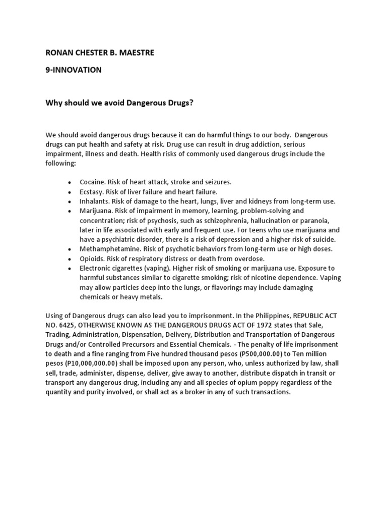 Reasons to Avoid Dangerous Drugs | PDF | Recreational Drug Use ...
