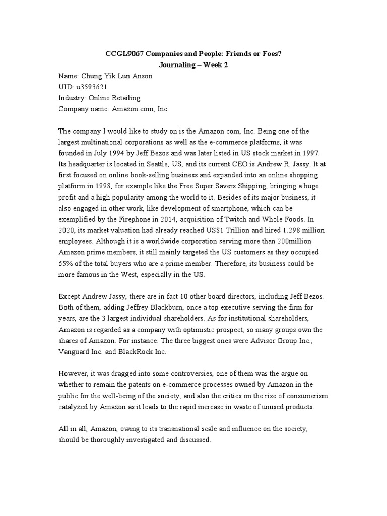CCGL 9067 Week 2 Journal Entry | PDF | Business | Companies