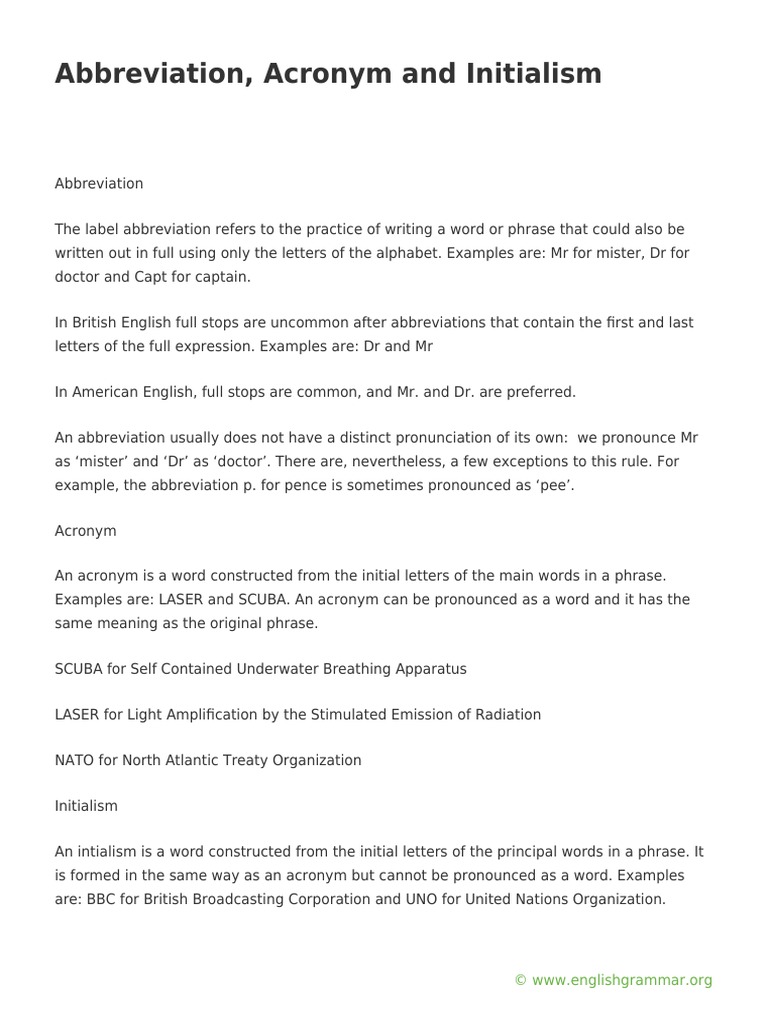 Abbreviation, Acronym and Initialism | PDF