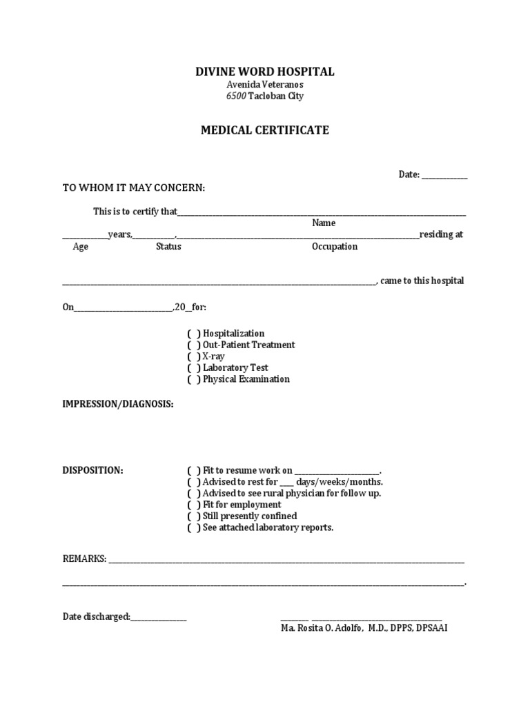 Medical Certificate | PDF