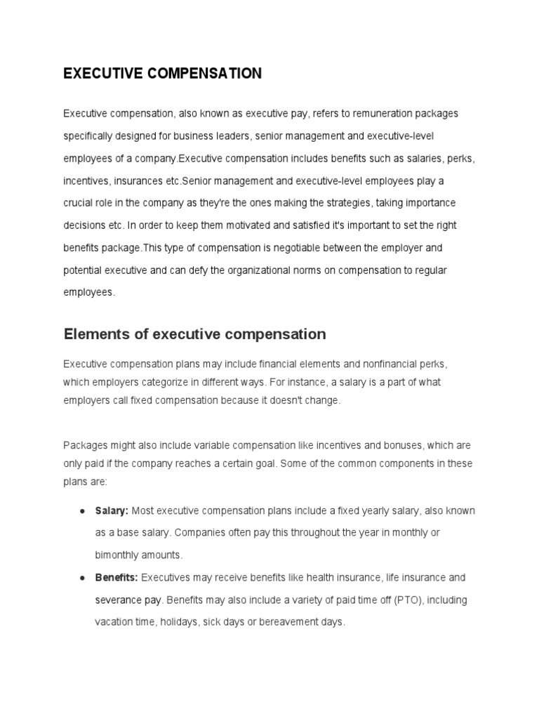 Elements of Executive Compensation | PDF | Employee Benefits | Executive Compensation