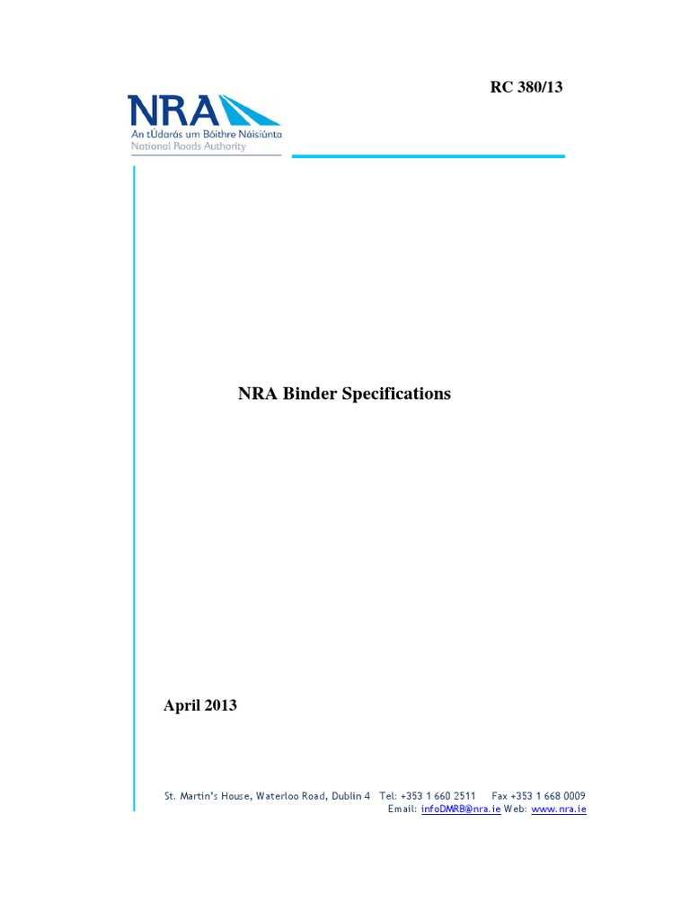 13 NRA Binder Specifications RC380 April 2013 | PDF | Asphalt | Civil ...