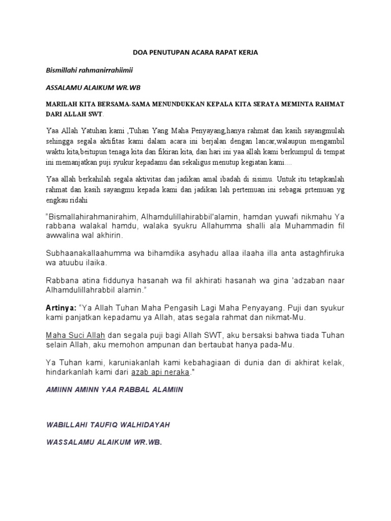 Doa Penutupan Acara Rapat Kerja | PDF
