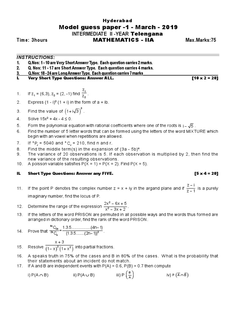 Model Guess Paper 1 PDF | PDF | Equations | Numbers