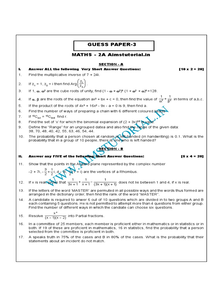 2a Guess Paper 3 | PDF | Mathematics | Algebra
