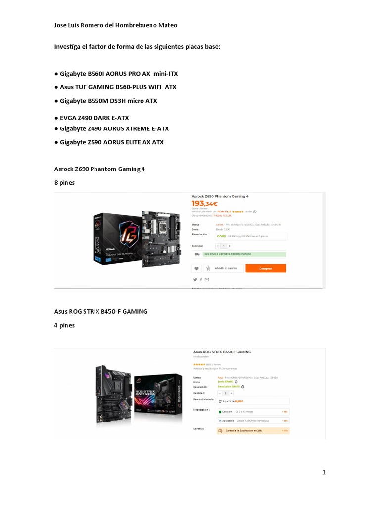 Ejercicios Placas Base | PDF | USB | Arquitectura de Computadores