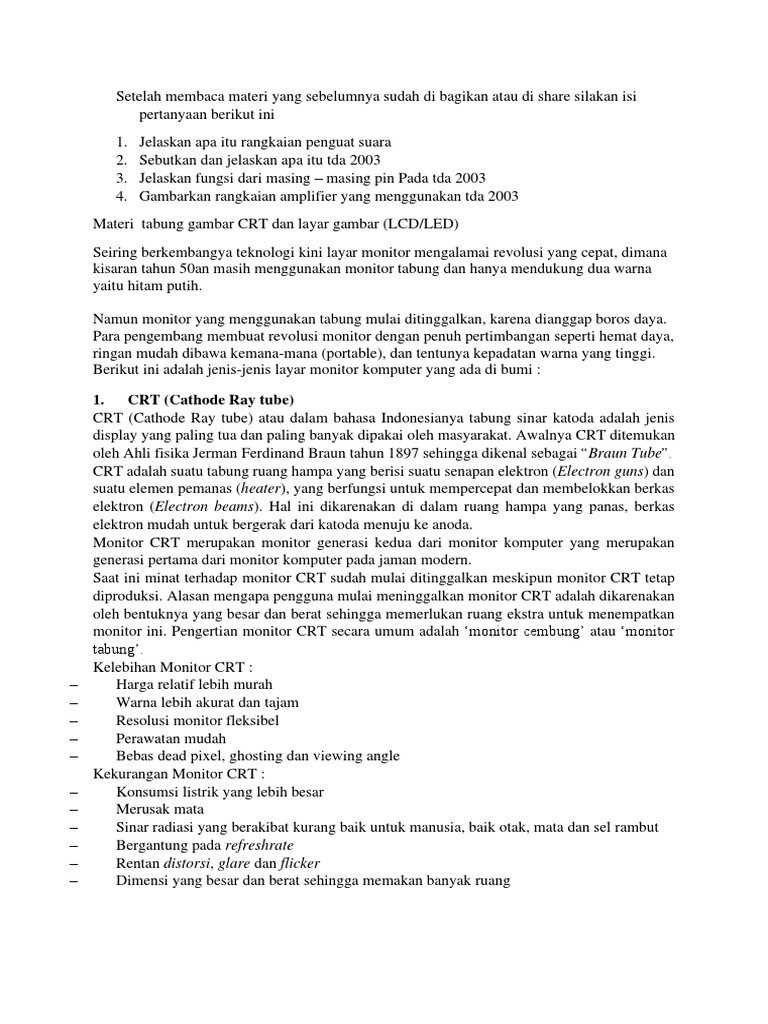 Materi Tabung Gambar CRT Dan Layar Gambar LCD, LED | PDF
