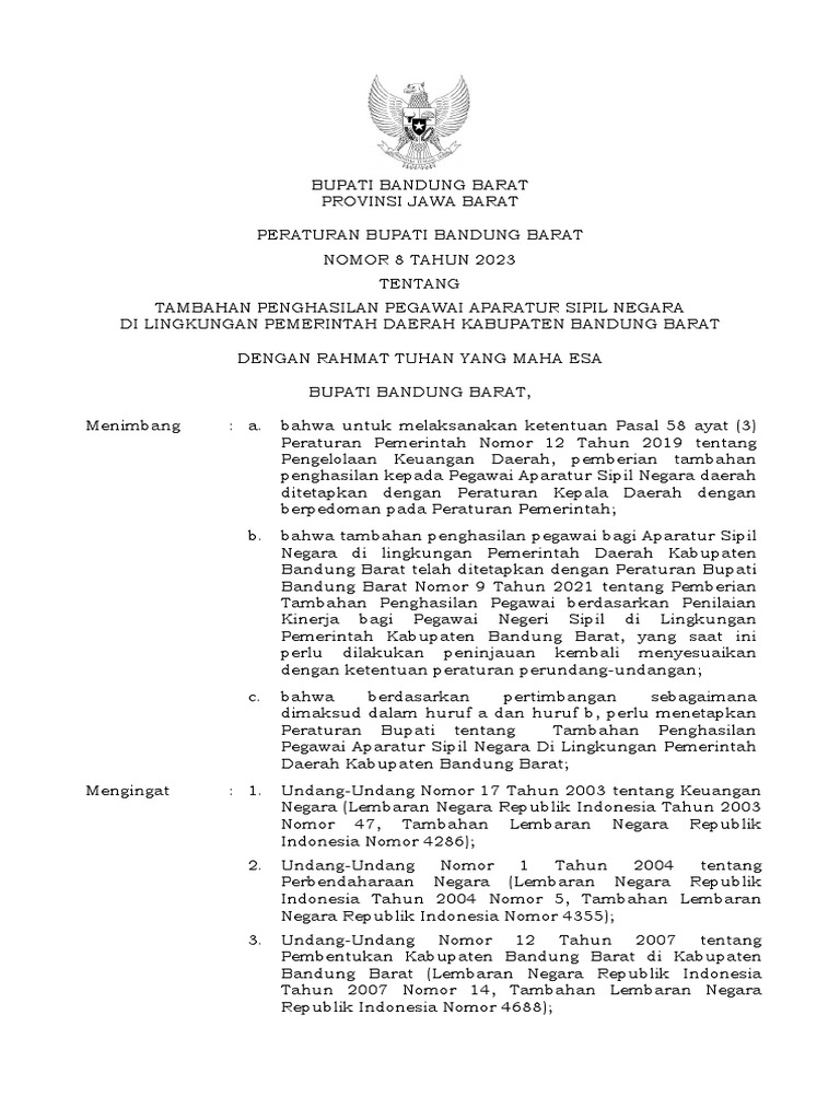 Perbup TPP Nomor 8 Tahun 2023 | PDF