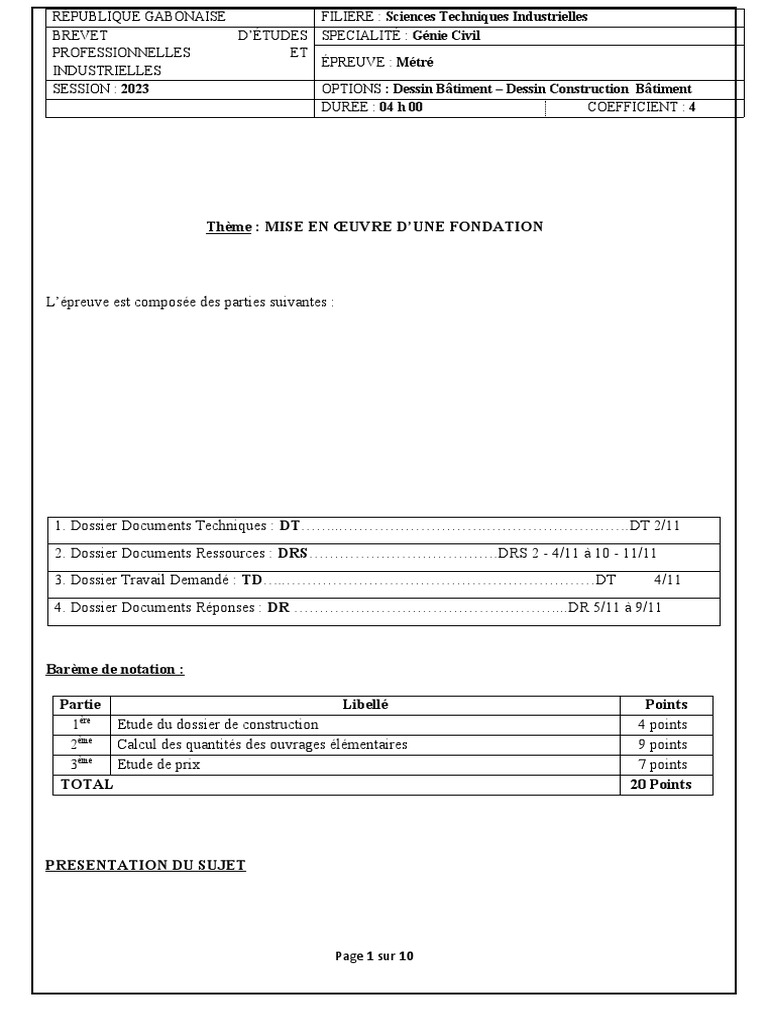 Corrigé Métré 01 | PDF | Conception architecturale | Architecture