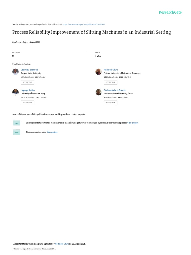 Process Reliability Improvement of Slitting Machines in An Industrial ...