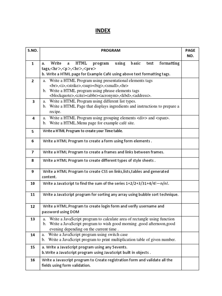HTML and JavaScript Index | PDF