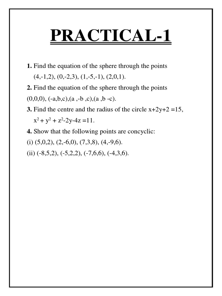 Practicals Question Bank | PDF | Ellipse | Sphere Practicals Question Bank | PDF | Ellipse | Sphere