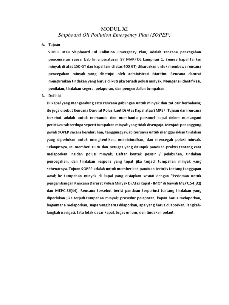 SOPEP: Panduan Lengkap untuk Mengendalikan Tumpahan Minyak | PDF