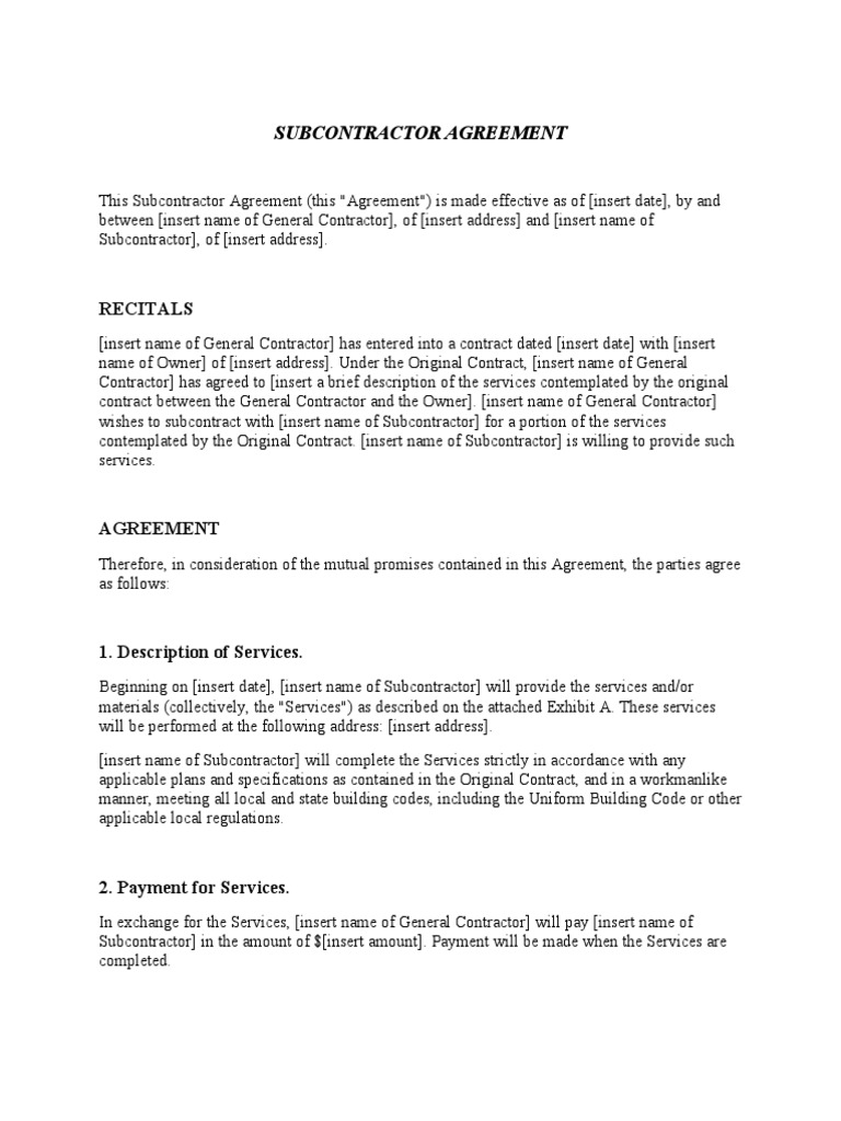 Subcontractor Agreement | PDF | Indemnity | Law Of Obligations