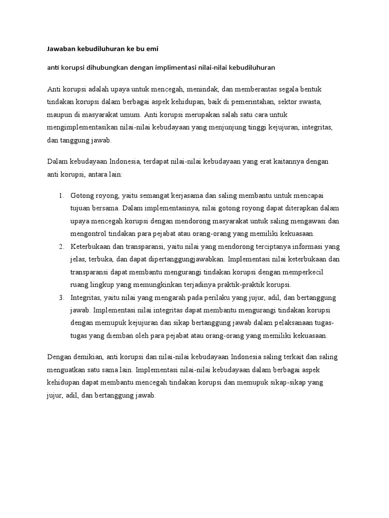 Jawaban Kebudiluhuran Ke Bu Emi | PDF