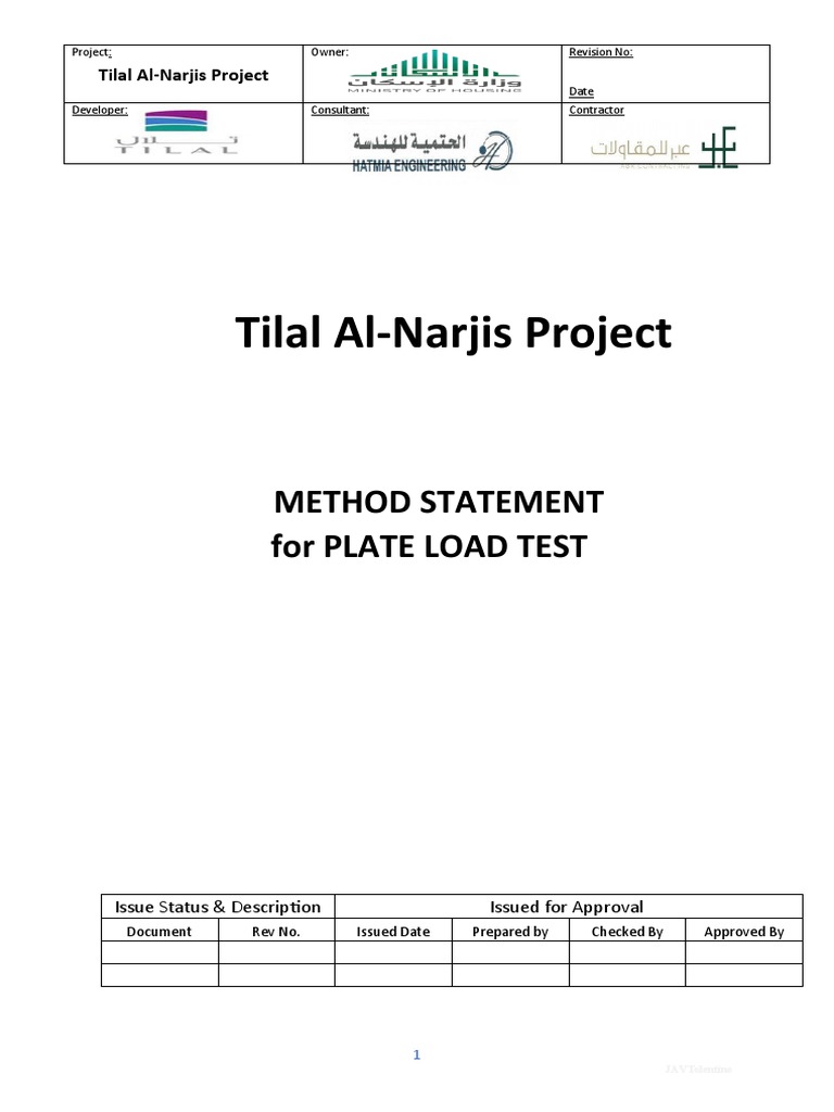 METHOD STATEMENT For PLATE LOAD TEST | PDF | Physical Sciences ...
