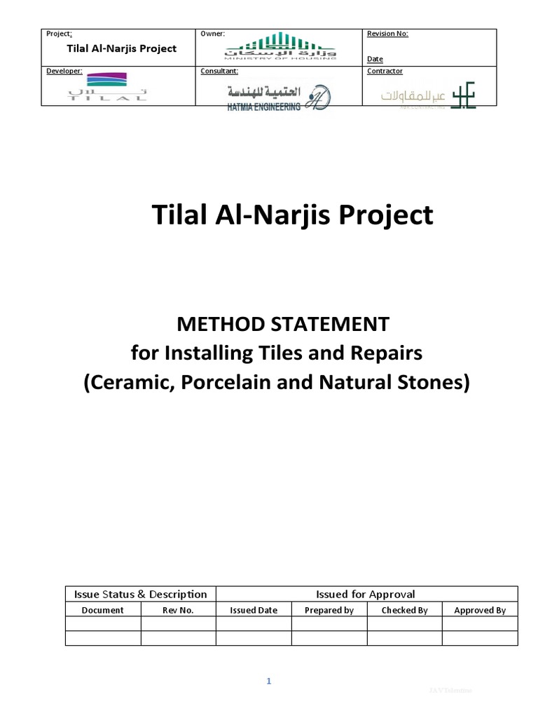 METHOD STATEMENT For Tiles and Natural Stone and Repairs | PDF | Tile ...