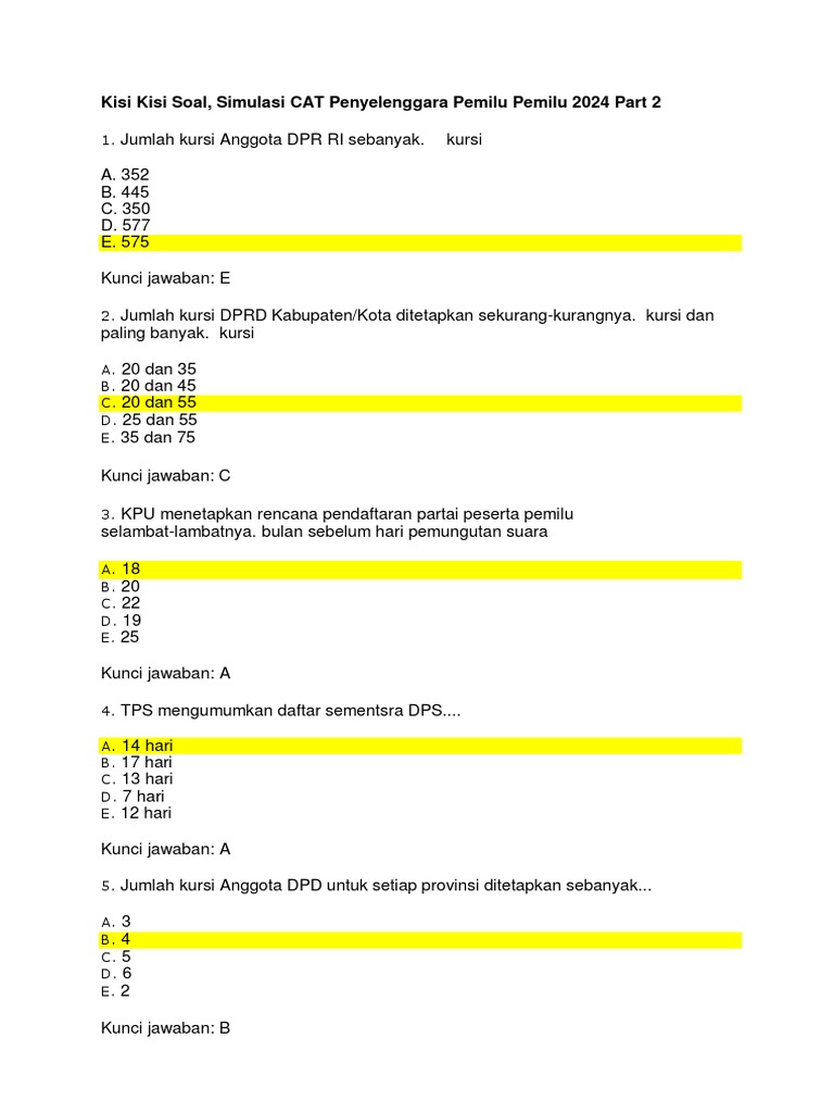 Kisi Kisi Soal Cat Kpu 2 PDF | PDF