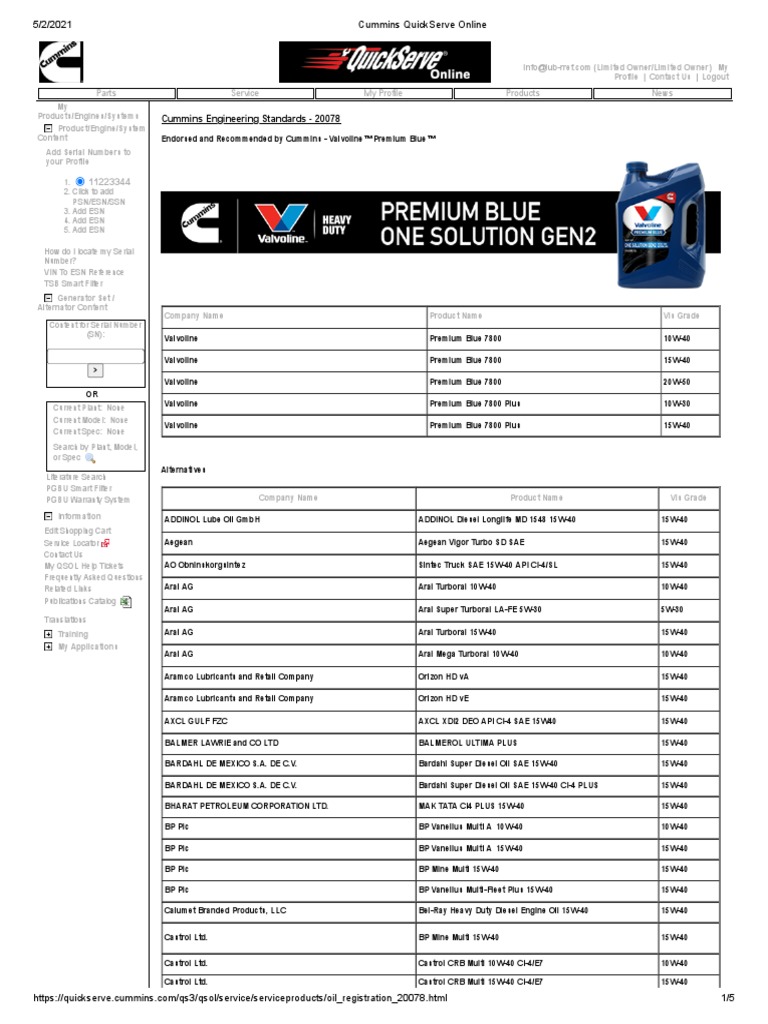 Cummins Oil List | PDF | Motor Oil | Petroleum