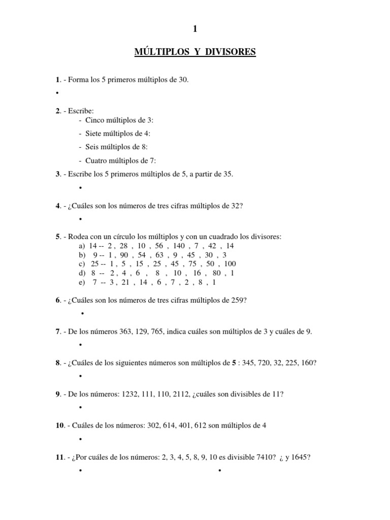 Múltiplos y Divisores 5 | PDF | Notación Matemática | División ...