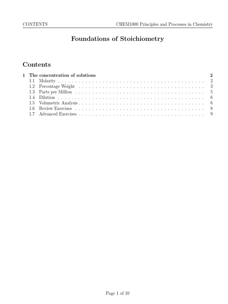 CHEM1000 Lecture Notes Concentration of Solutions | PDF | Concentration ...