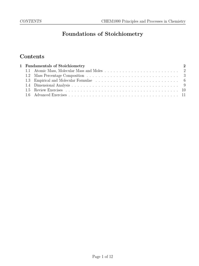 CHEM1000 Lecture Notes Fundamentals of Stoichiometry | PDF | Mole (Unit ...
