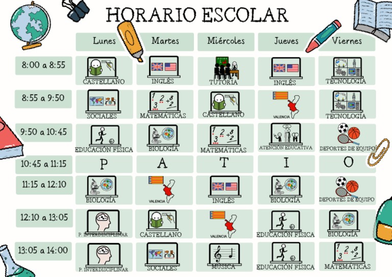 Horario Escolar Semanal para Niños | PDF | Artes del Lenguaje y ...