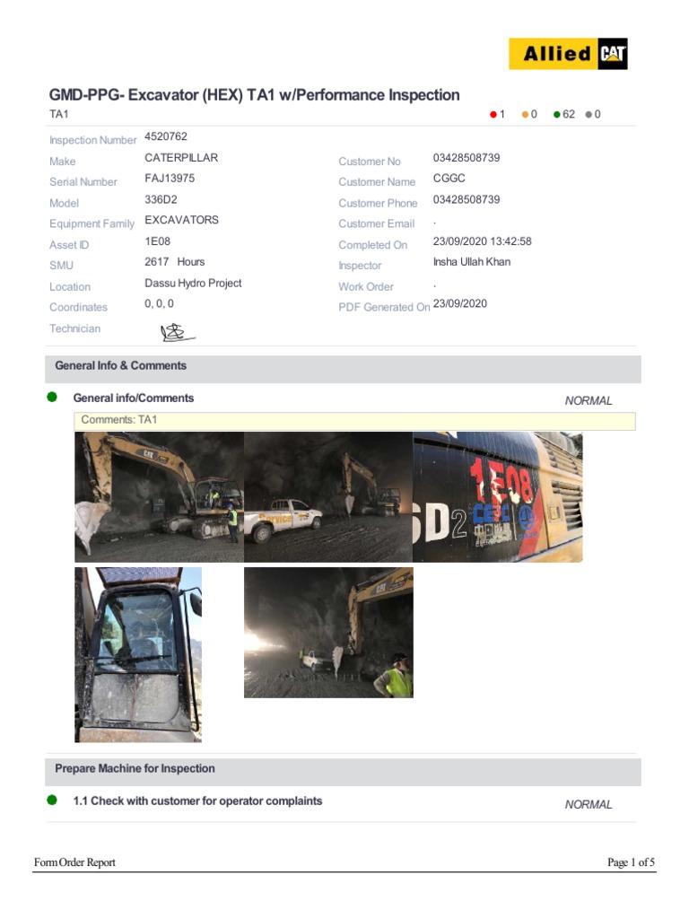 GMD-PPG-Excavator (HEX) TA1 W/performance Inspection: General Info ...