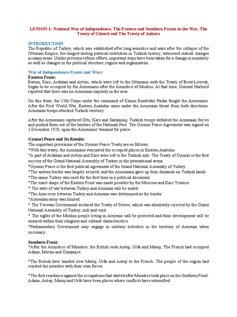 Turkey's War of Independence Overview | PDF | Turkey | Armenia
