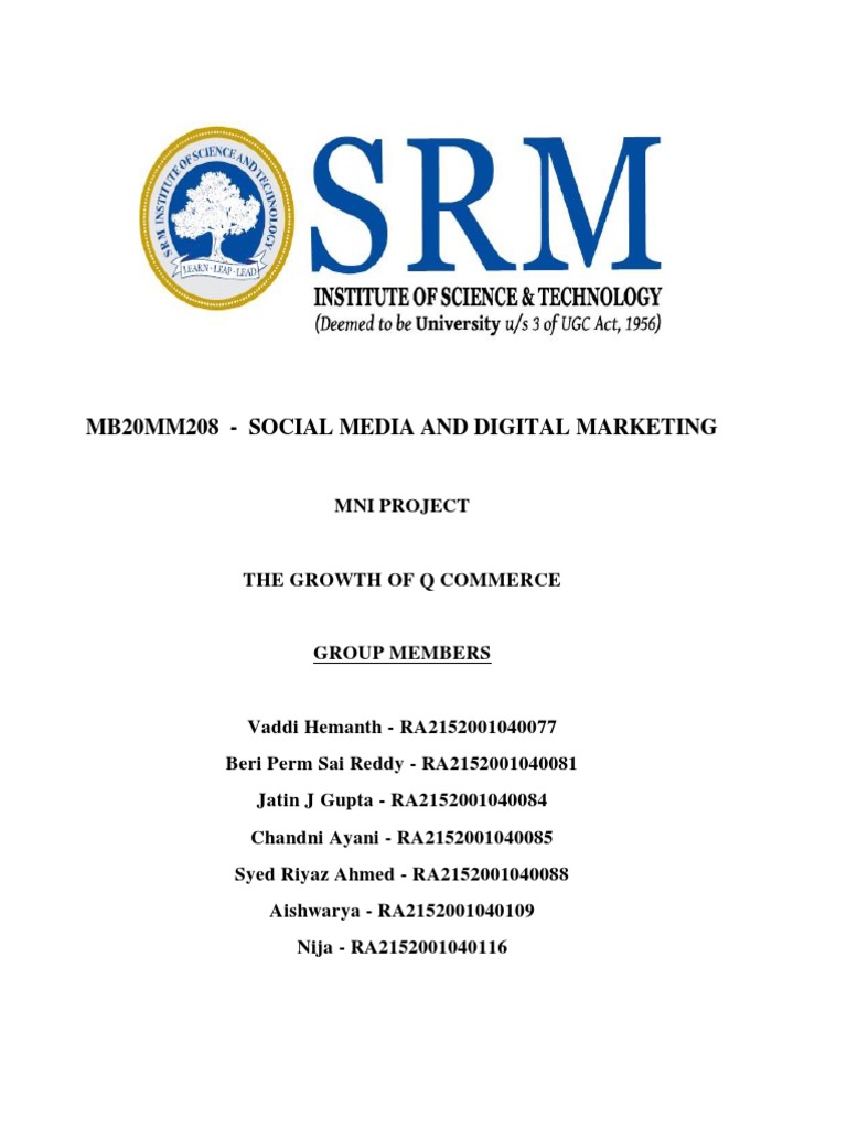 Social Media and Digital Marketing Mini Project | PDF | E Commerce | Retail