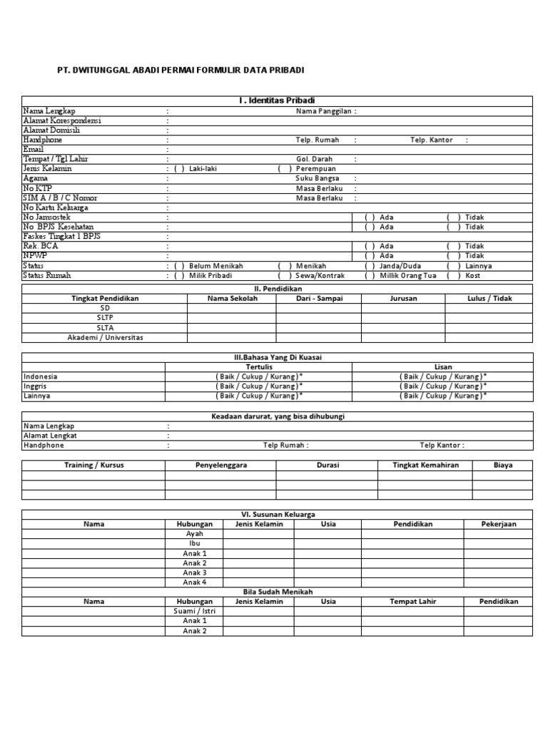 FORM DATA PRIBADI - FDPi | PDF