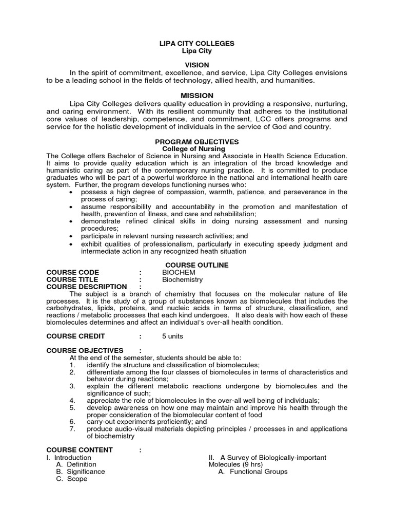 BIOCHEMISTRY Course Outline | PDF | Metabolism | Metabolic Pathway