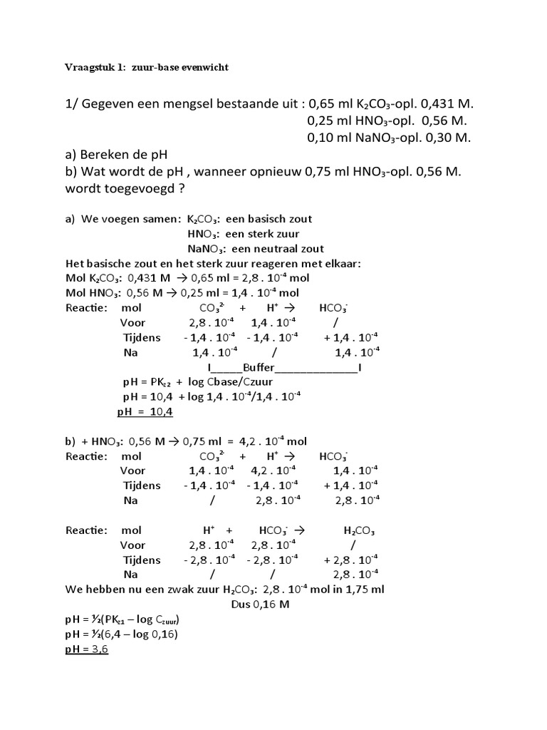 Vraagstuk 1: Zuur-Base Evenwicht | PDF