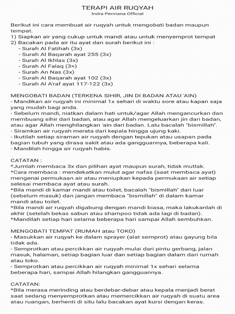 TERAPI AIR RUQYAH (Indra Permana Official) | PDF