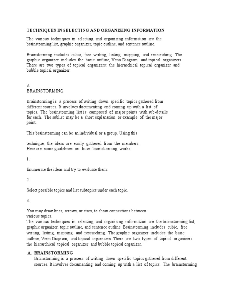 Techniques in Selecting and Organizing Information | PDF ...