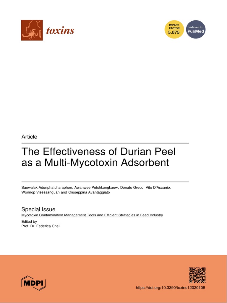 The Effectiveness of Durian Peel As A Multi-Mycotoxin Adsorbent | PDF | Adsorption | Mycotoxin
