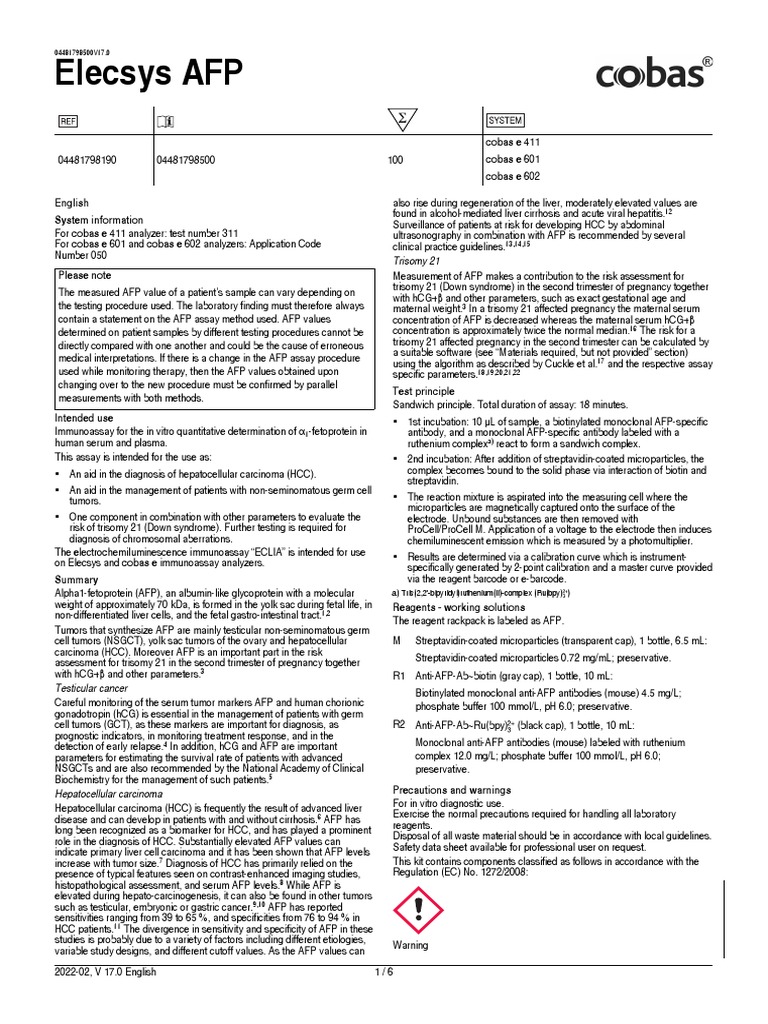 Insert - Elecsys AFP.04481798500.V17.en | PDF | Immunoassay | Detection ...