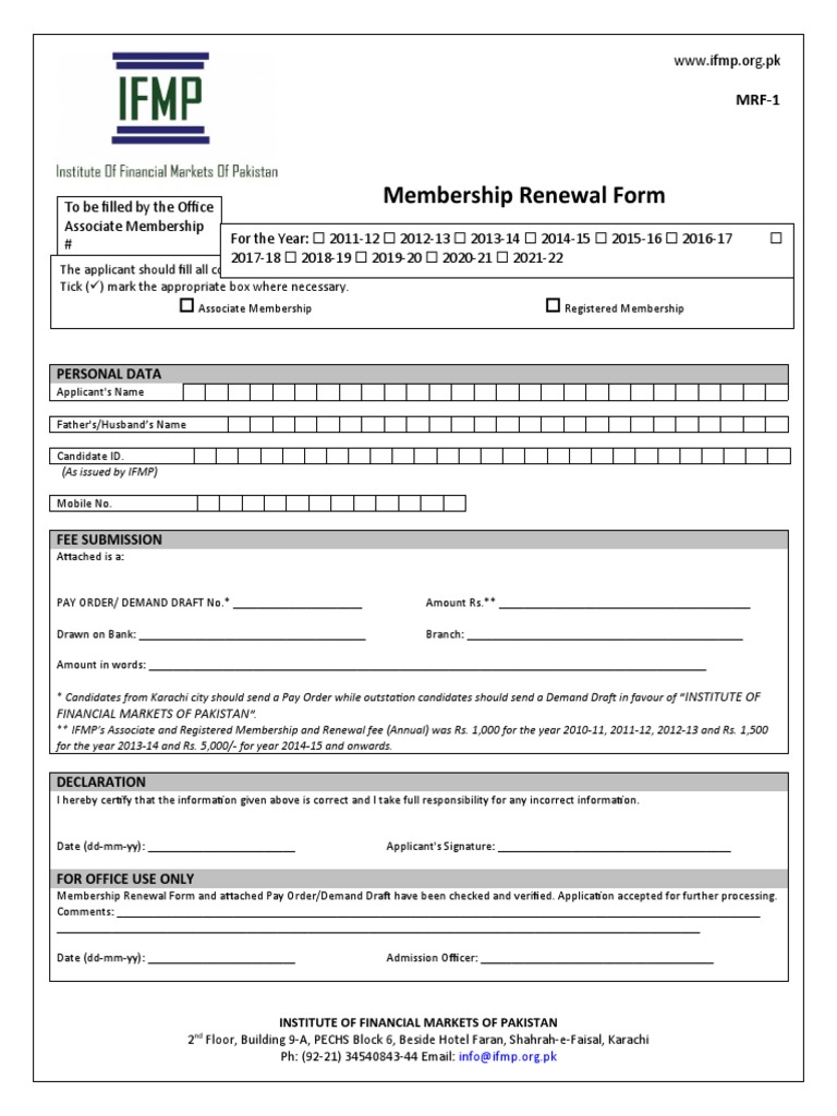 IFMP Membership - Renewal - Form | PDF