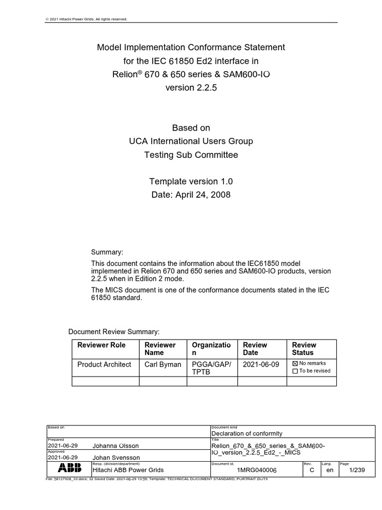 1MRG040006 en C Relion 670 650 Series SAM600-IO Version 2.2.5 Ed2 - MICS | PDF | Computer ...