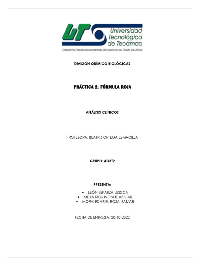 Práctica 2. Fórmula Roja (A. Clínicos) | PDF | Glóbulo rojo | Anemia