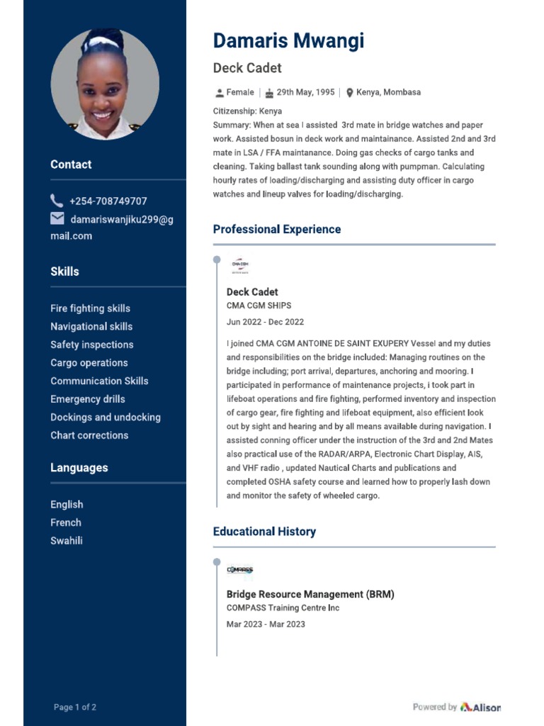 Miss Damaris W Mwangi CV 1 PDF | PDF