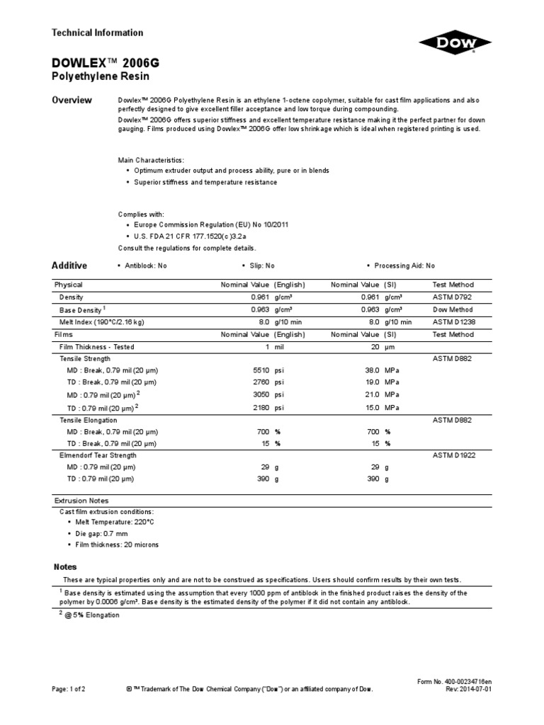 Dowlex 2006G | PDF | Polyethylene | Heart
