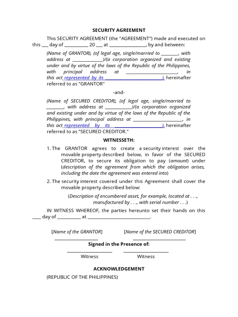Model Security Agreement For A Specific Asset | PDF | Security Interest ...