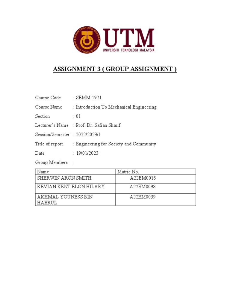 SEMM 1921 Group Assignment 3 | PDF | Water | Pump