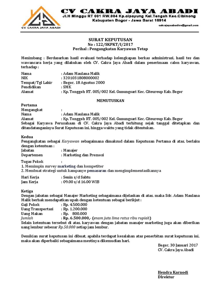 Surat A.N. Adam MM - CV Cakra Jaya Abadi | PDF