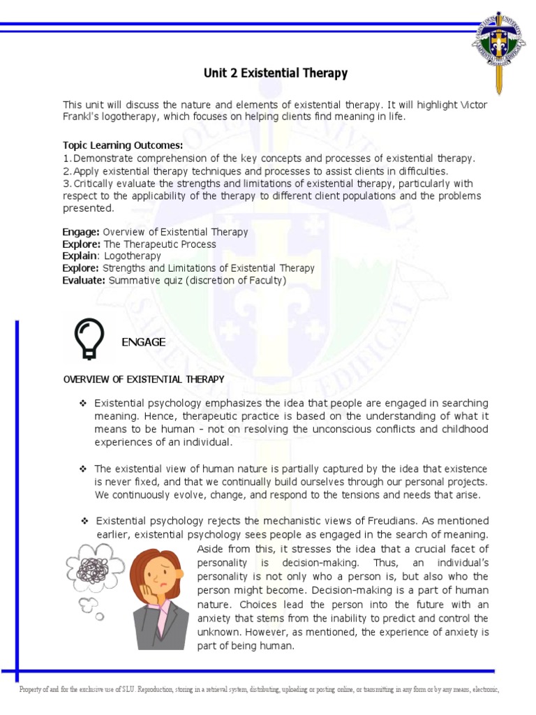 Unit 2 Existential Therapy: Engage | PDF | Psychotherapy | Behavioural Sciences