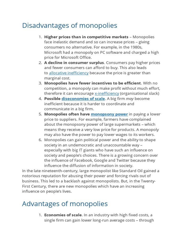 Pros and Cons of Monopoly Markets | PDF | Monopoly | Profit (Economics)