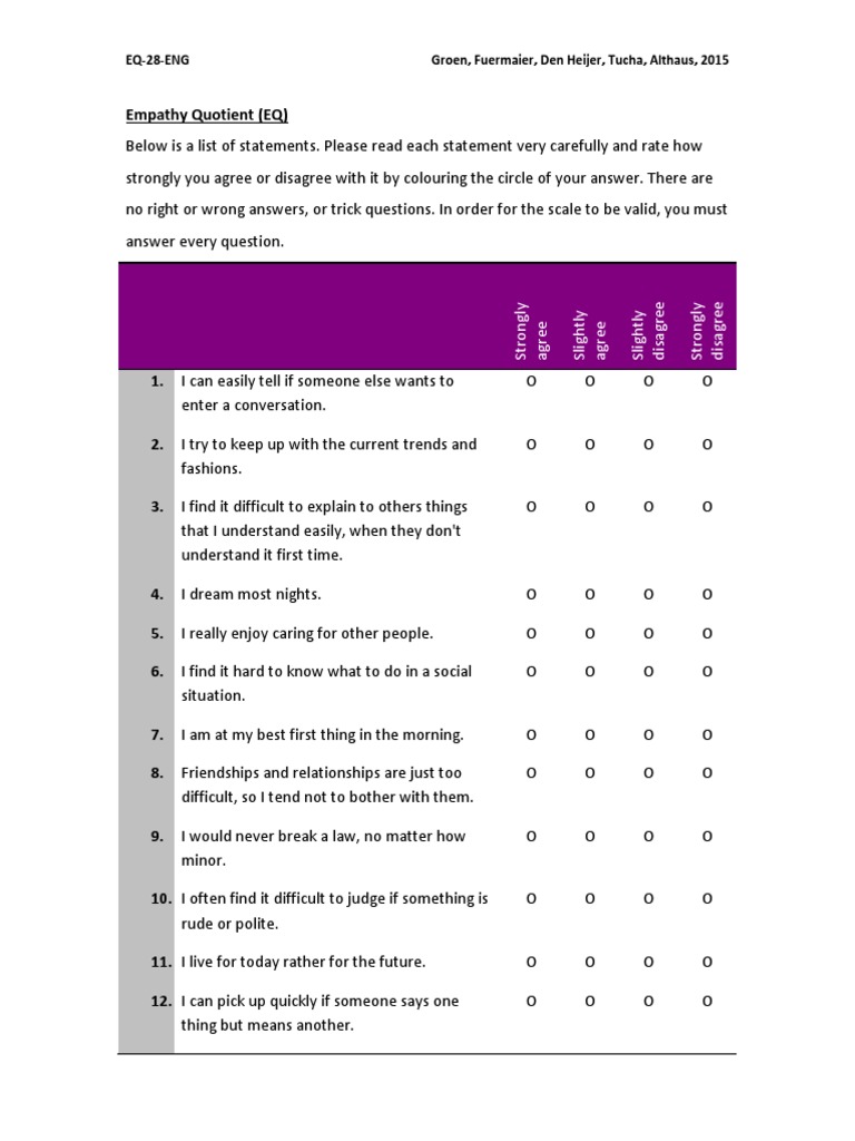EQ and SQ-R Questionnaire | Download Free PDF | Empathy | Thought